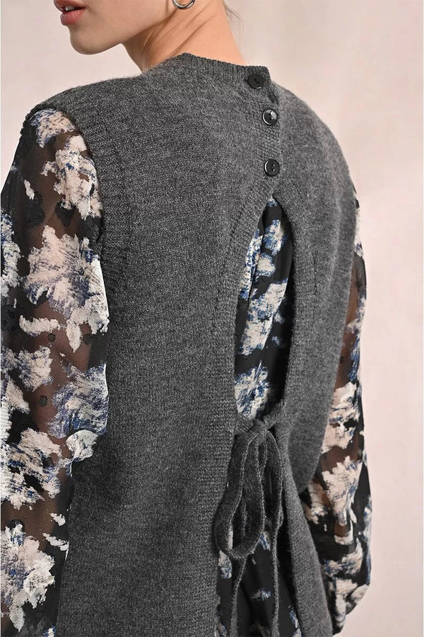 Molly Bracken Dark Grey Sweater With Open Back - Sheena's Boutique Ireland